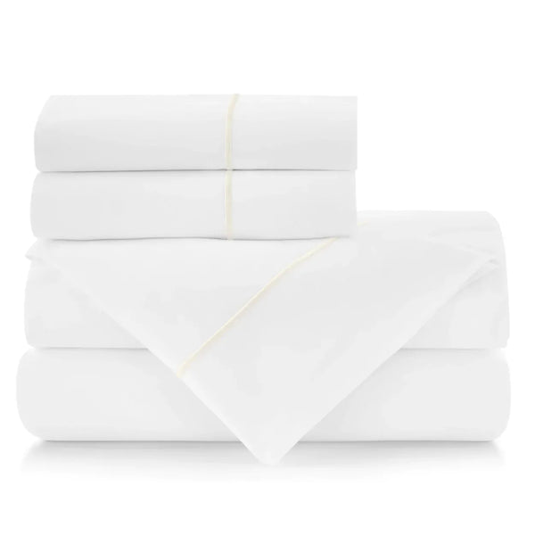 Buy Premium Cream Piping 400Tc Percale Sheet Set Online at Bedlam